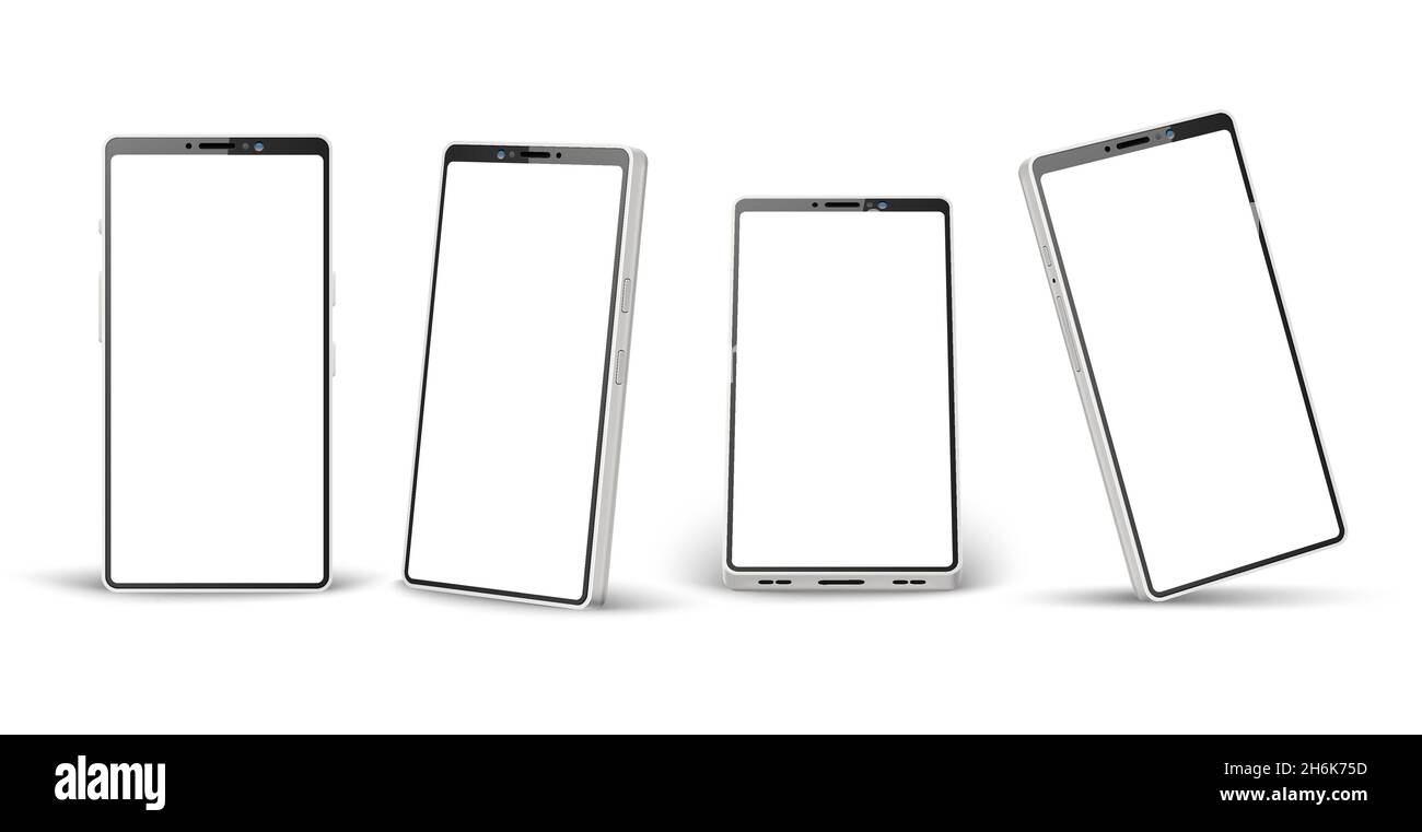 Realistic phone white mockup. Different angles perspective telephone ...