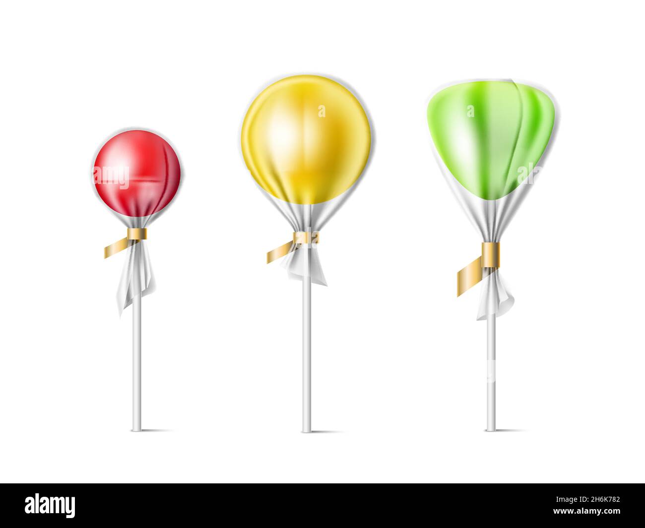 3d lollipop. Transparent wrappers candies and realistic different ...
