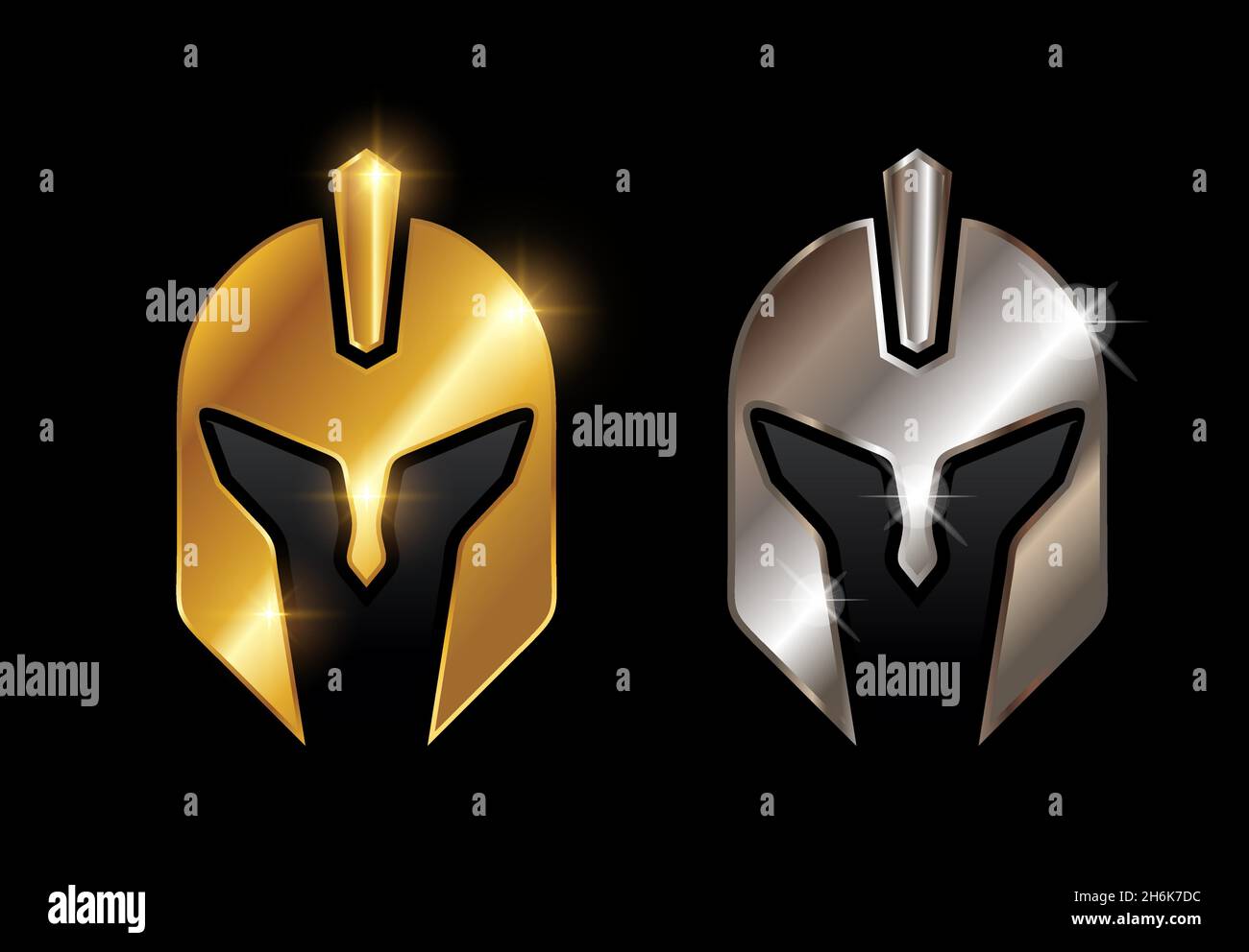 A Vector Illustration set of Golden and Chrome Knight Helmet Vector ...
