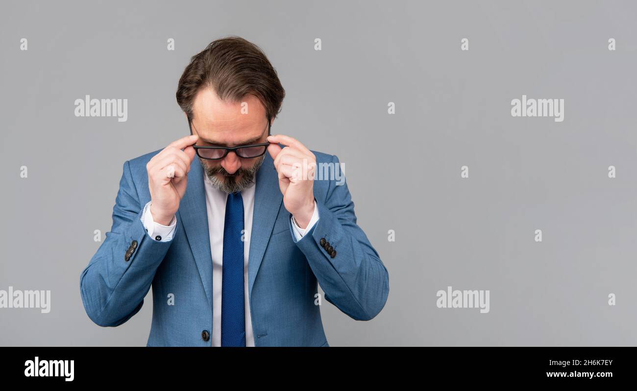 man look through eyeglasses. vision acuity and eyesight. vision ...