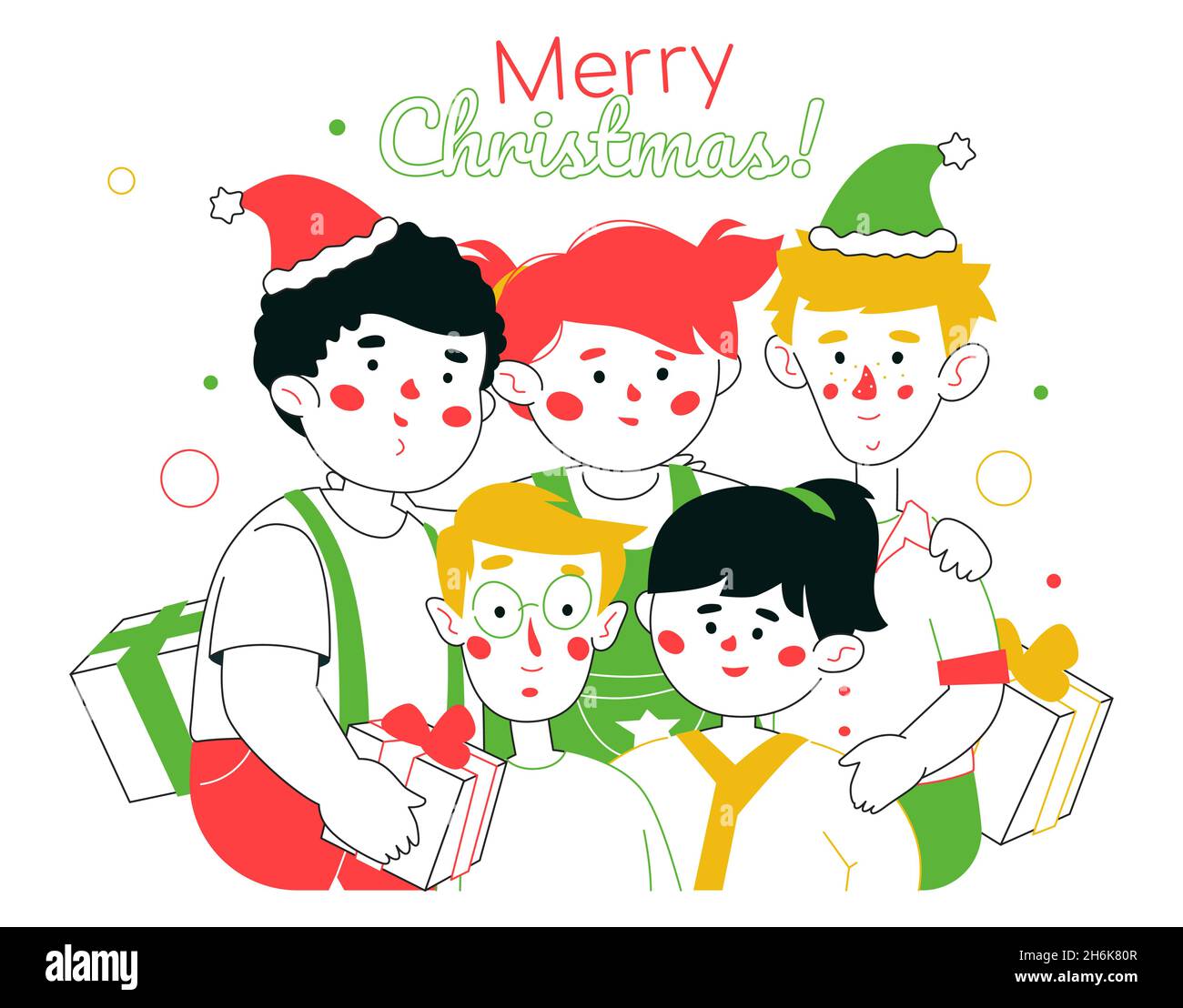 Happy children at Christmas party - colorful flat design style ...