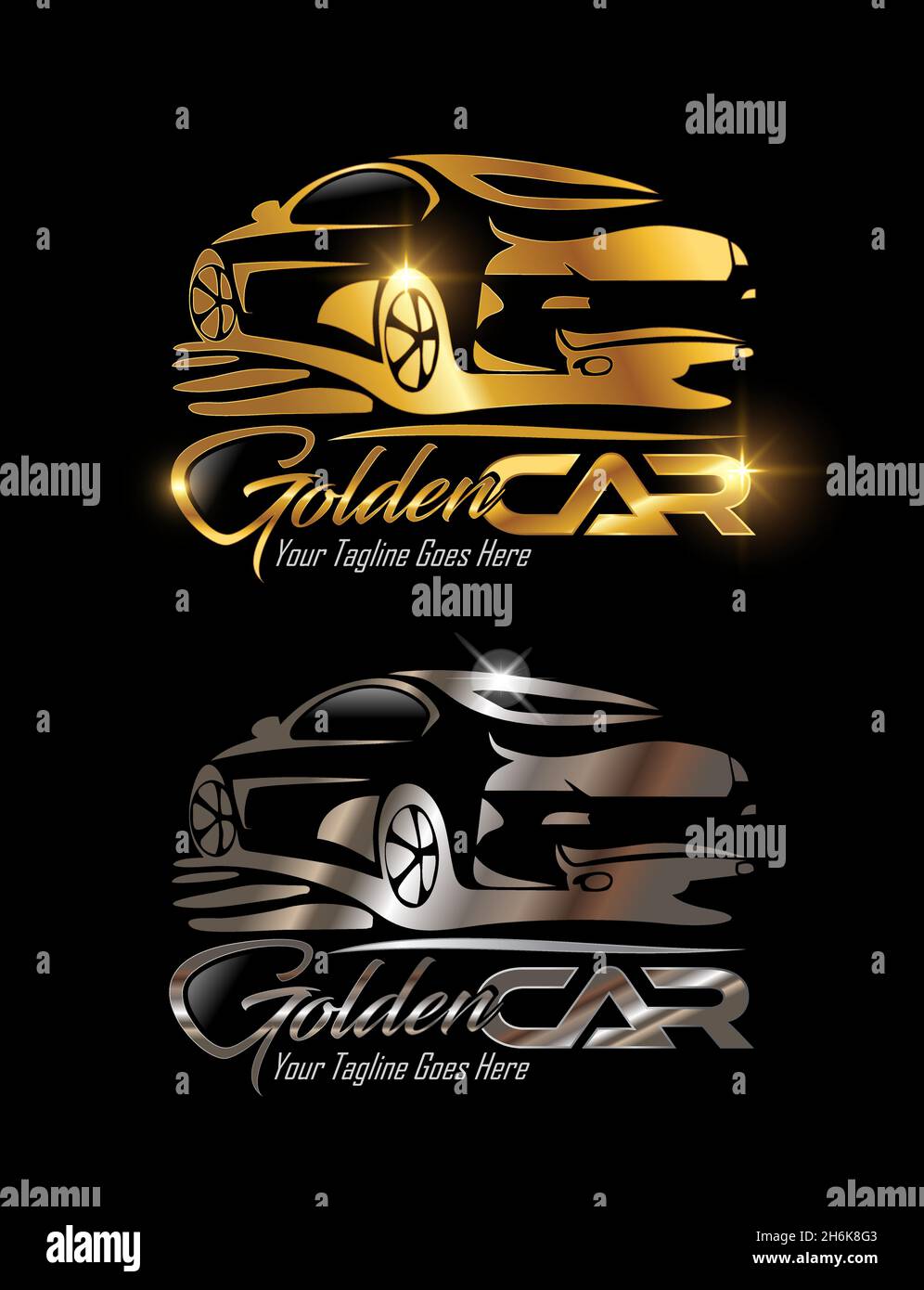 A vector Illustration set of Golden Car and Silver Car Vector Sign in ...