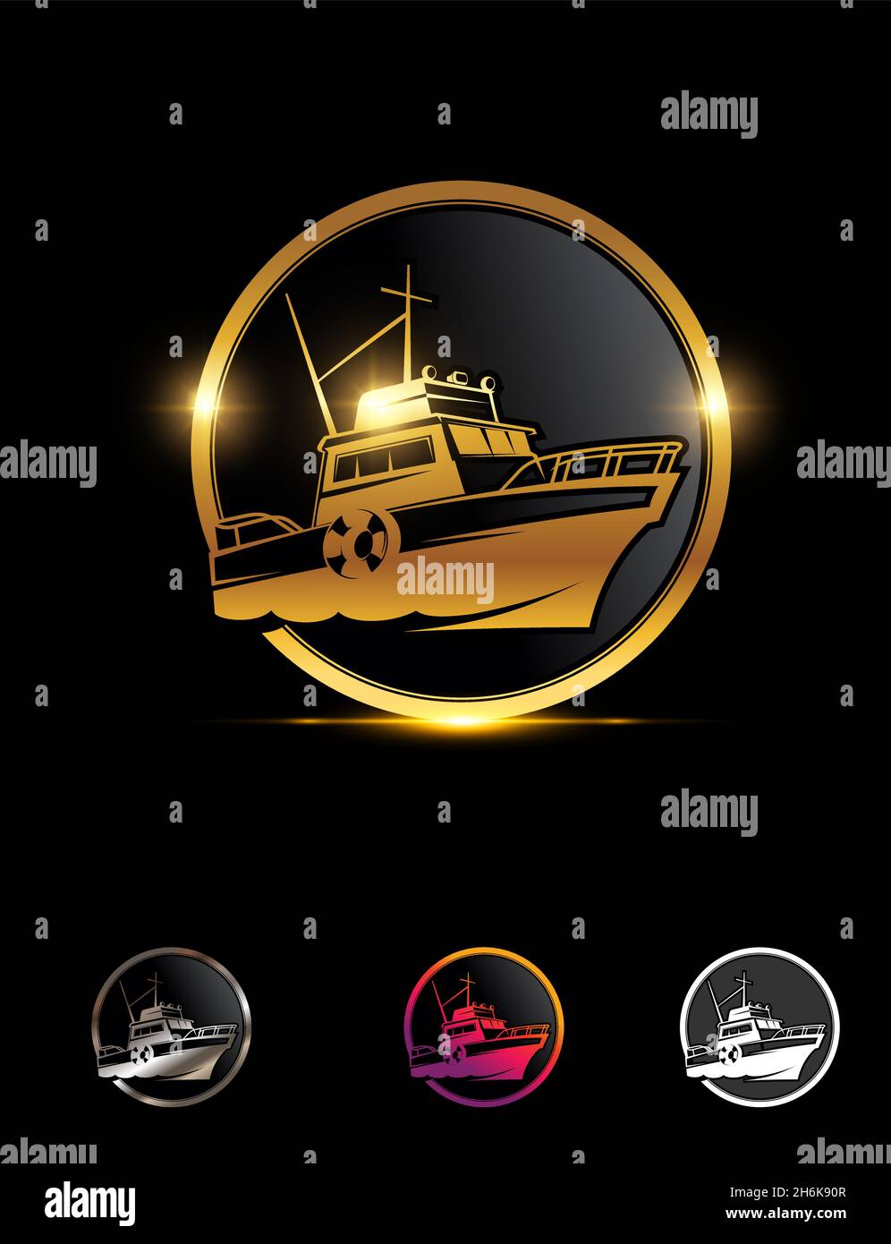 A Vector Illustration set of Golden Fishing Circle Logo Sign Stock ...