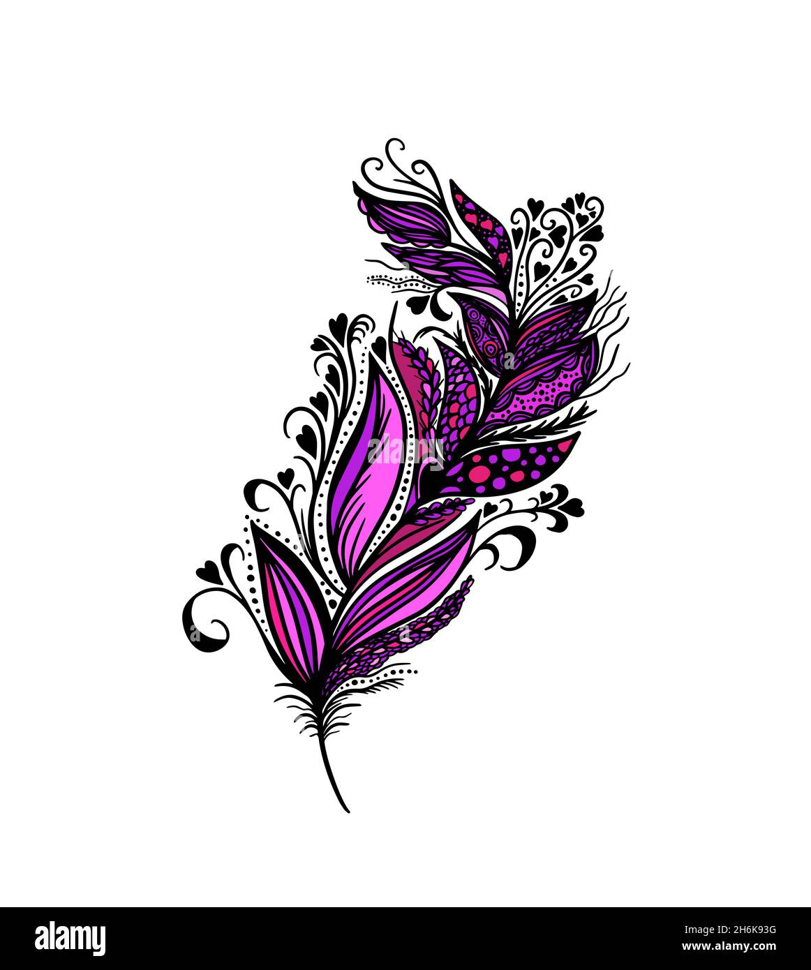 Purple beautiful bird feather of patterns. Vector illustration Stock ...