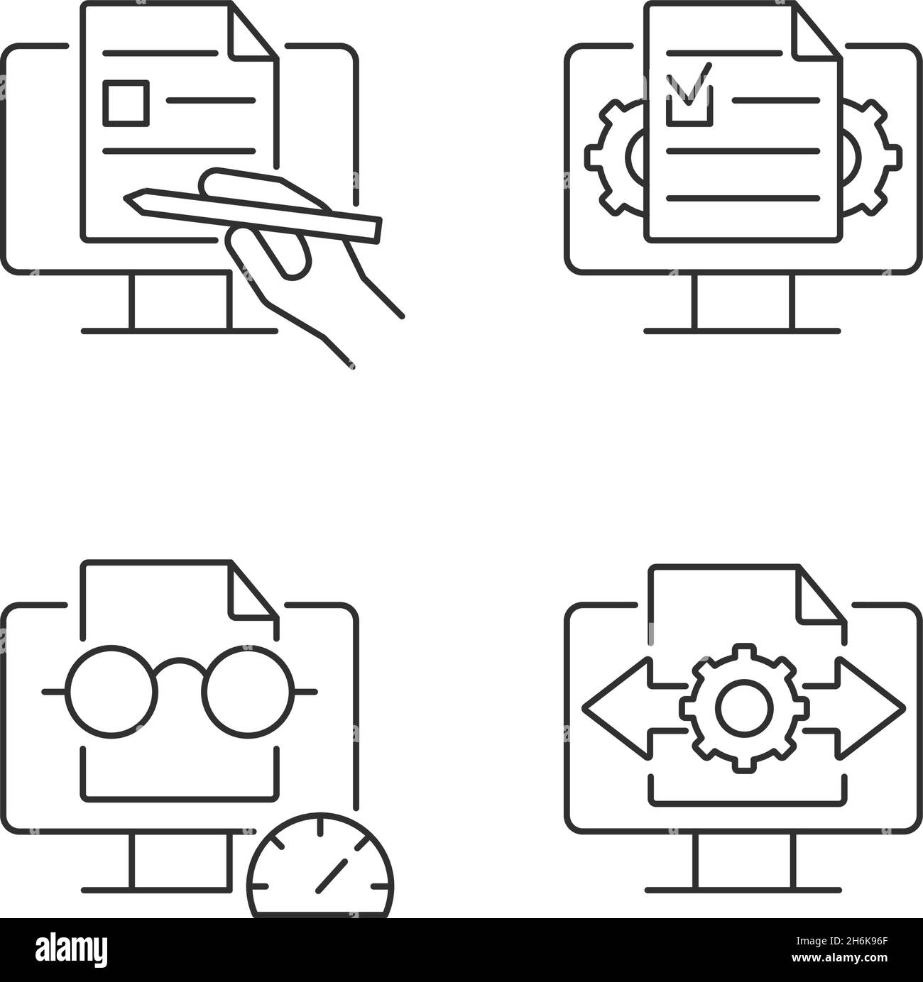 Proficiency in document management linear icons set Stock Vector Image ...