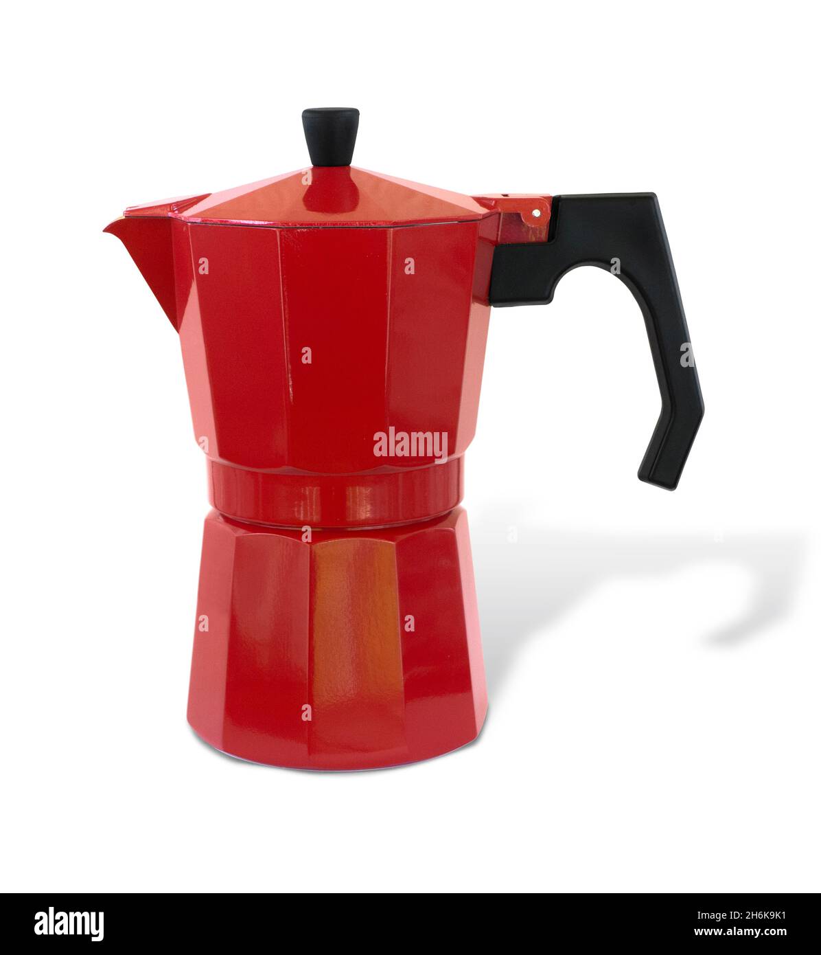 Red metal moka coffee pot isolated on white background Stock Photo - Alamy