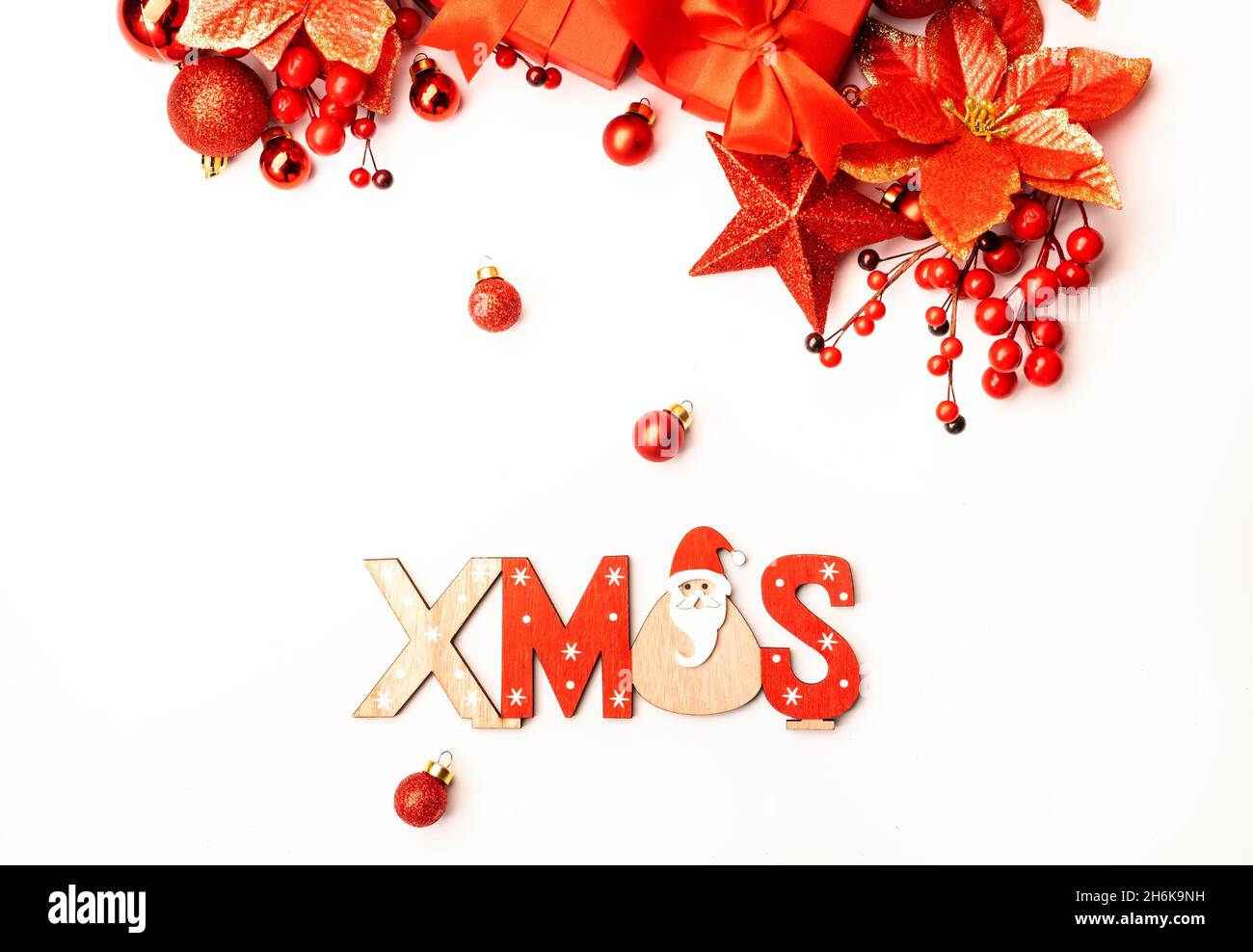 Merry Christmas or New Year background with red gift boxes, fir ...