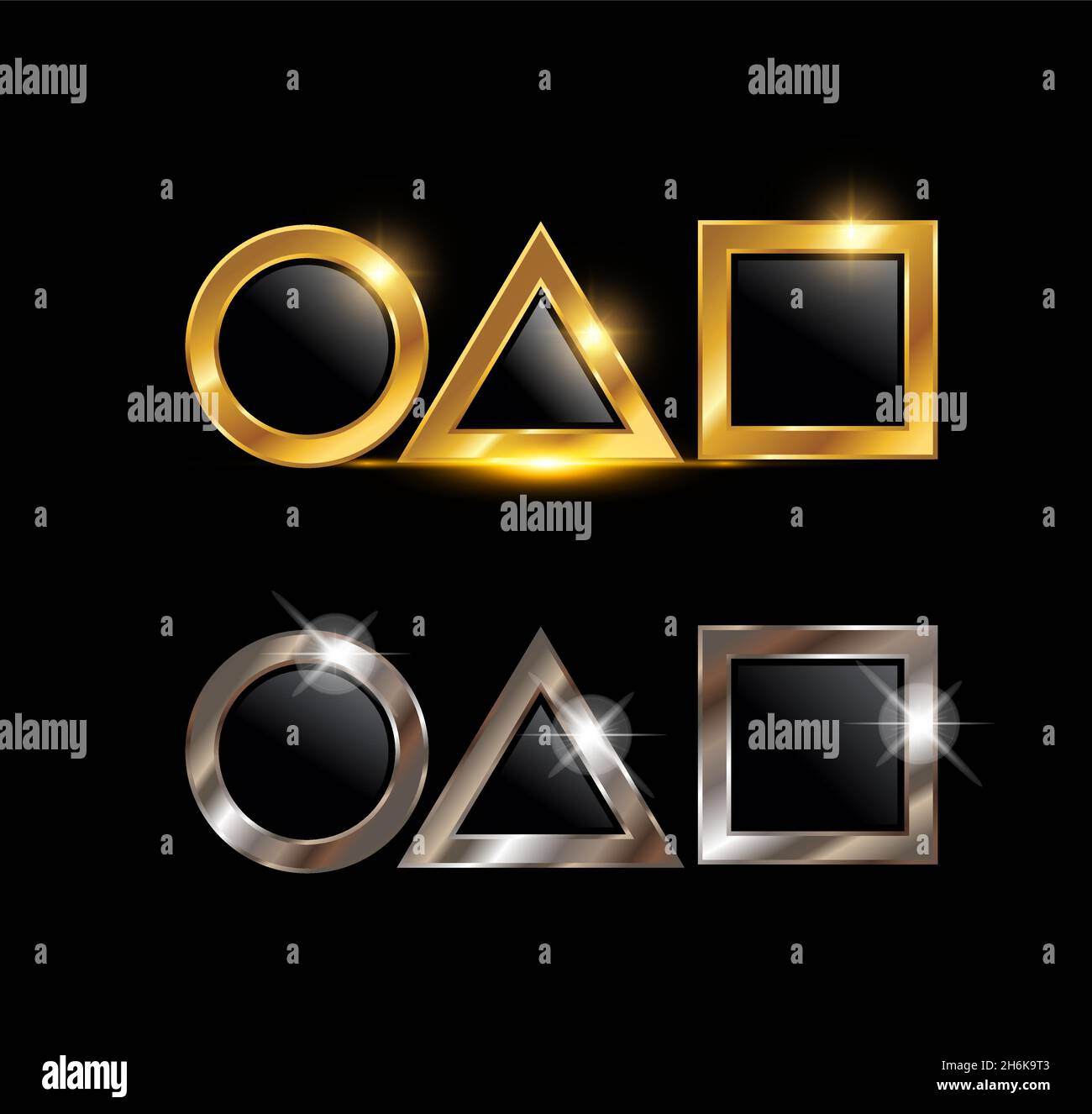 A Golden and Silver Illustration set of Gold and Silver Squid Game ...