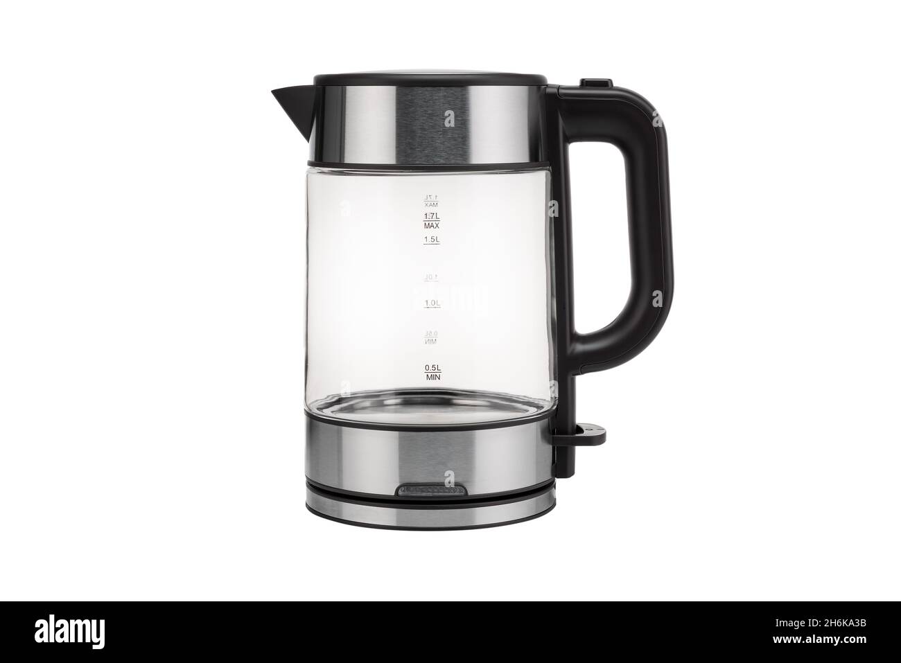 Glass, electric, modern transparent kettle on a white background. Close ...