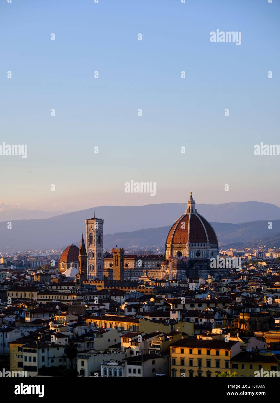 a view of the sunset in Firenze (Florence) from the high with the Arno ...
