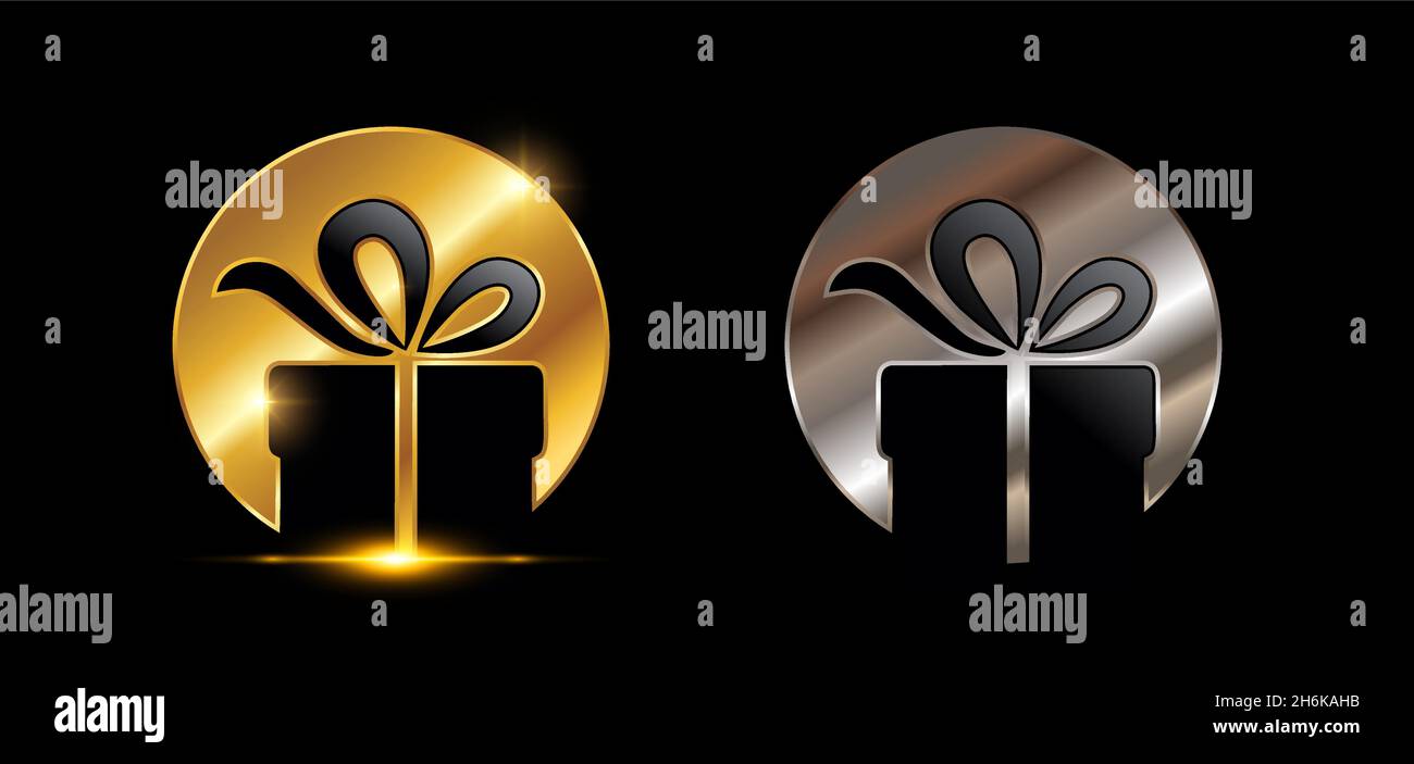 A vector illustration set of Golden and Silver Surprise Box Vector Sign ...
