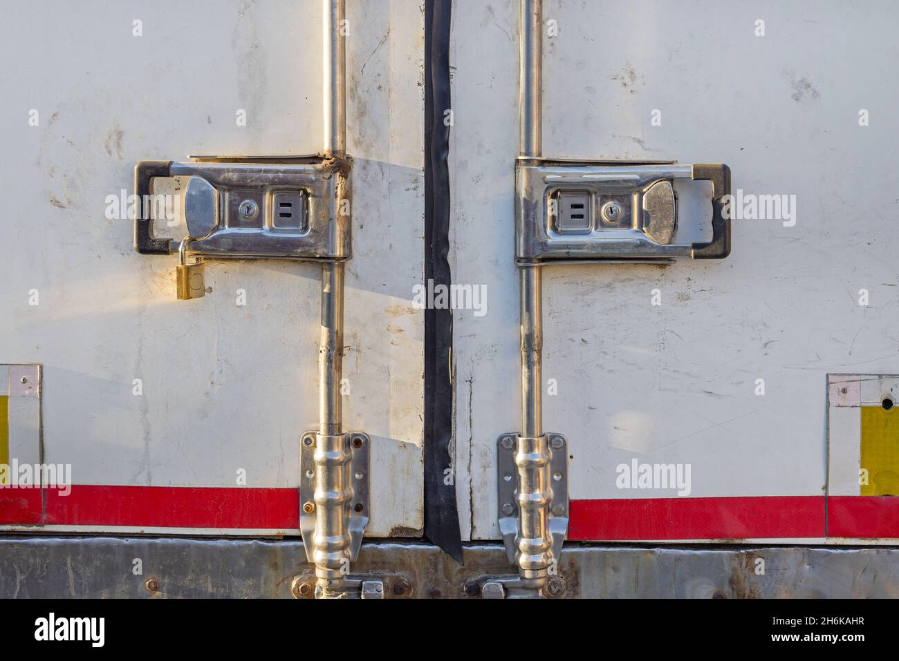 Latch Locks and Padlock at Lorry Truck Trailer Doors Stock Photo - Alamy