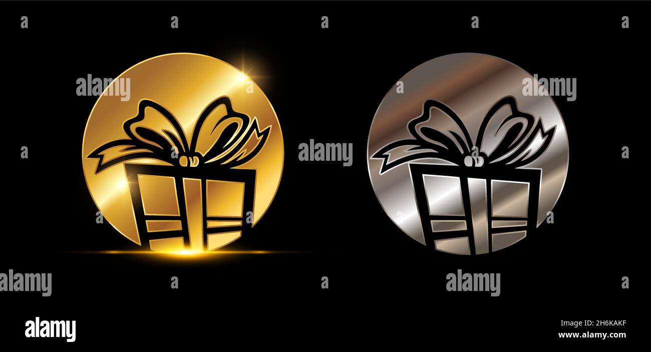 A Vector Illustration set of Golden and Silver Surprise Box Vector Sign ...