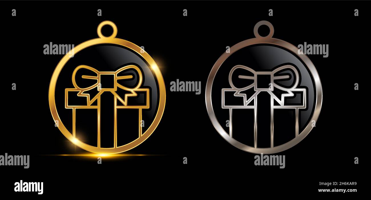A vector illustration set of Gold and Silver Gift Box Circle Decoration ...