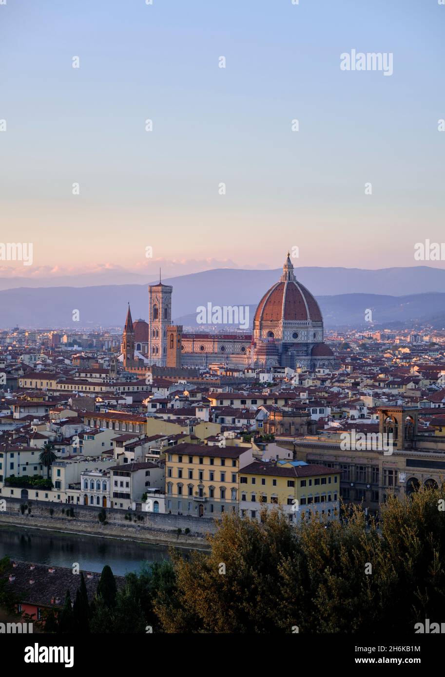 a view of the sunset in Firenze (Florence) from the high with the Arno ...