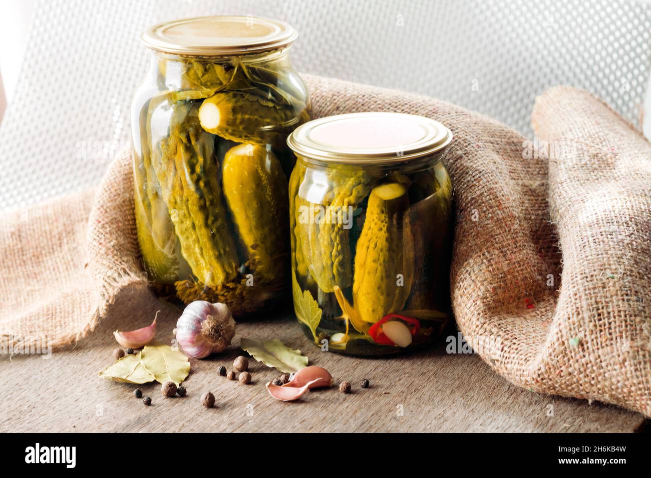 Glass jars with homemade pickles, sealed with metal lid Stock Photo - Alamy