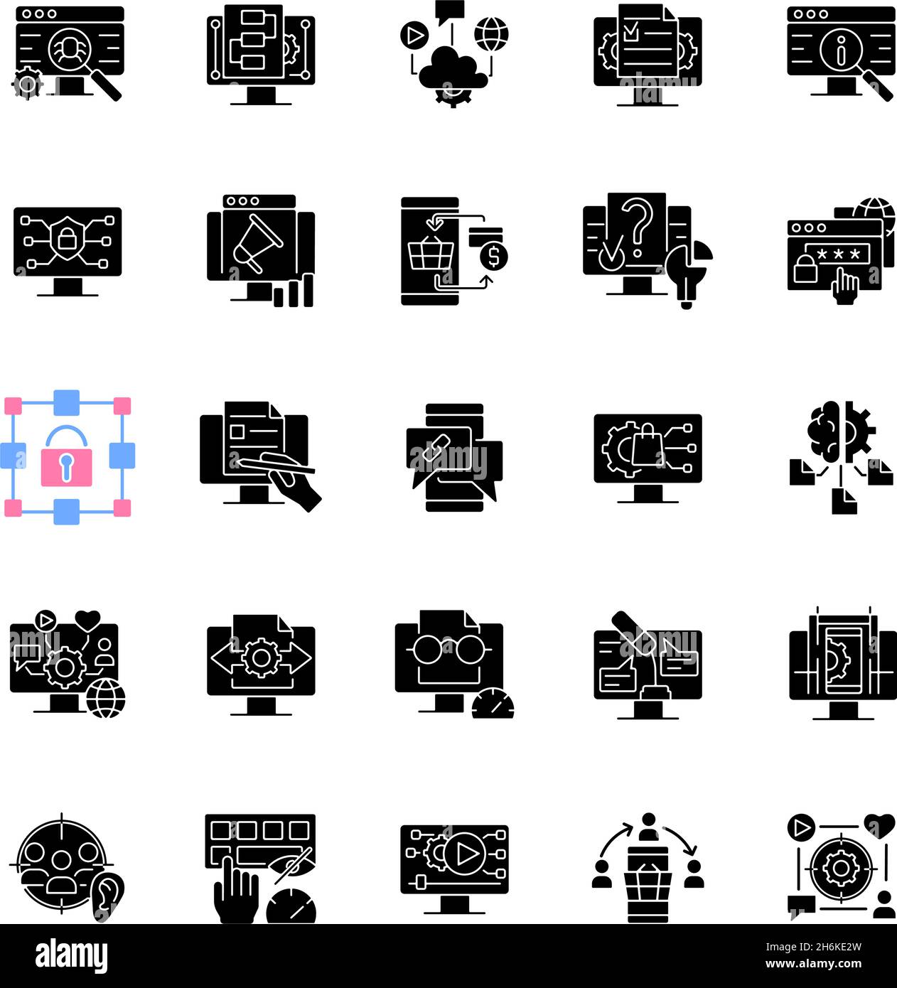 Digital skills black glyph icons set on white space Stock Vector Image ...