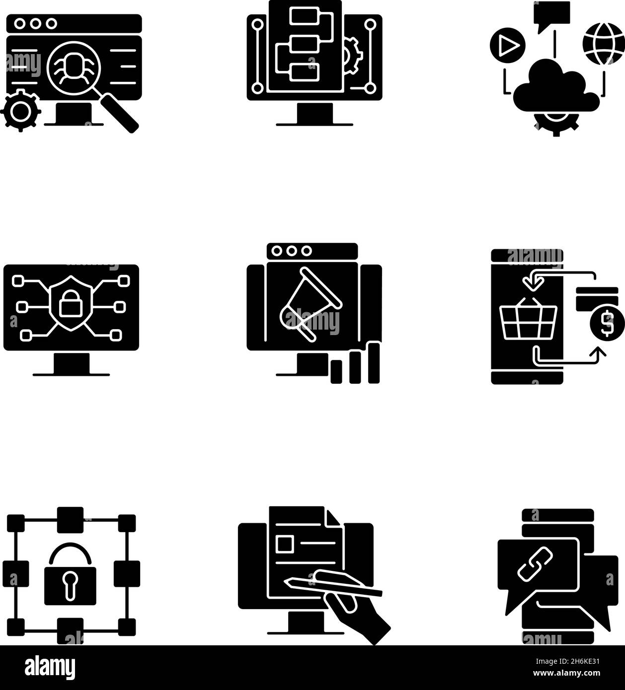 Digital proficiency black glyph icons set on white space Stock Vector ...