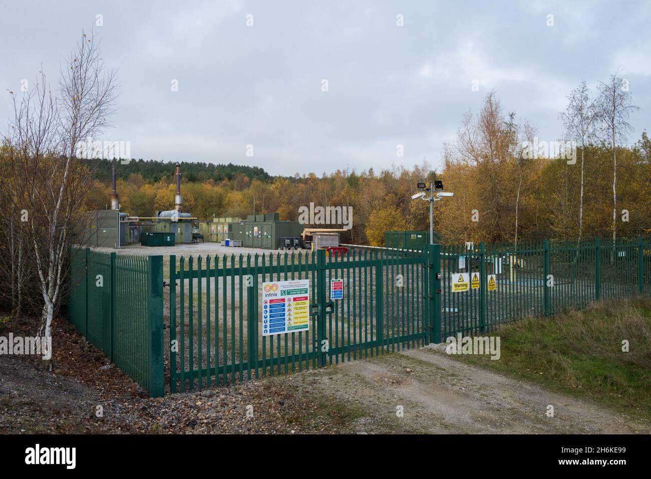 Steel fencing around the Infinis captured mineral methane site, Warsop ...