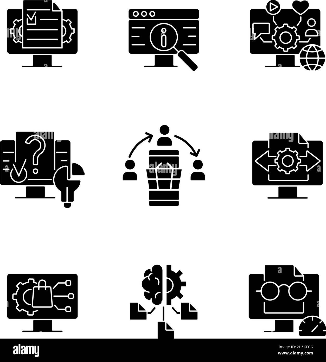 Digital literacy skills black glyph icons set on white space Stock ...
