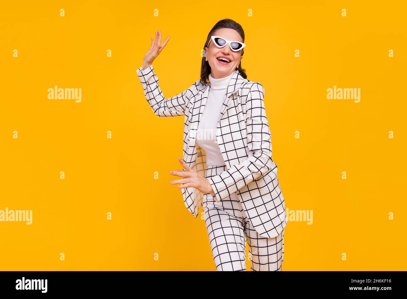 Portrait of excited crazy aged person enjoy dancing clubbing isolated ...