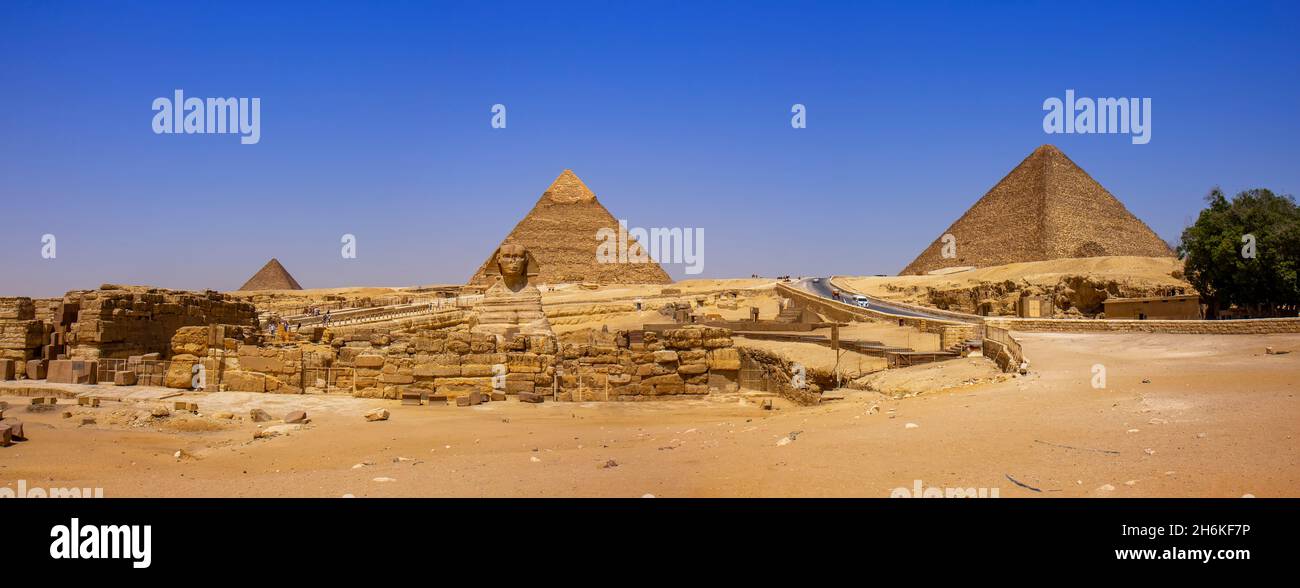 Panorama of the great pyramids and Sphinx monument in Giza, Cairo ...