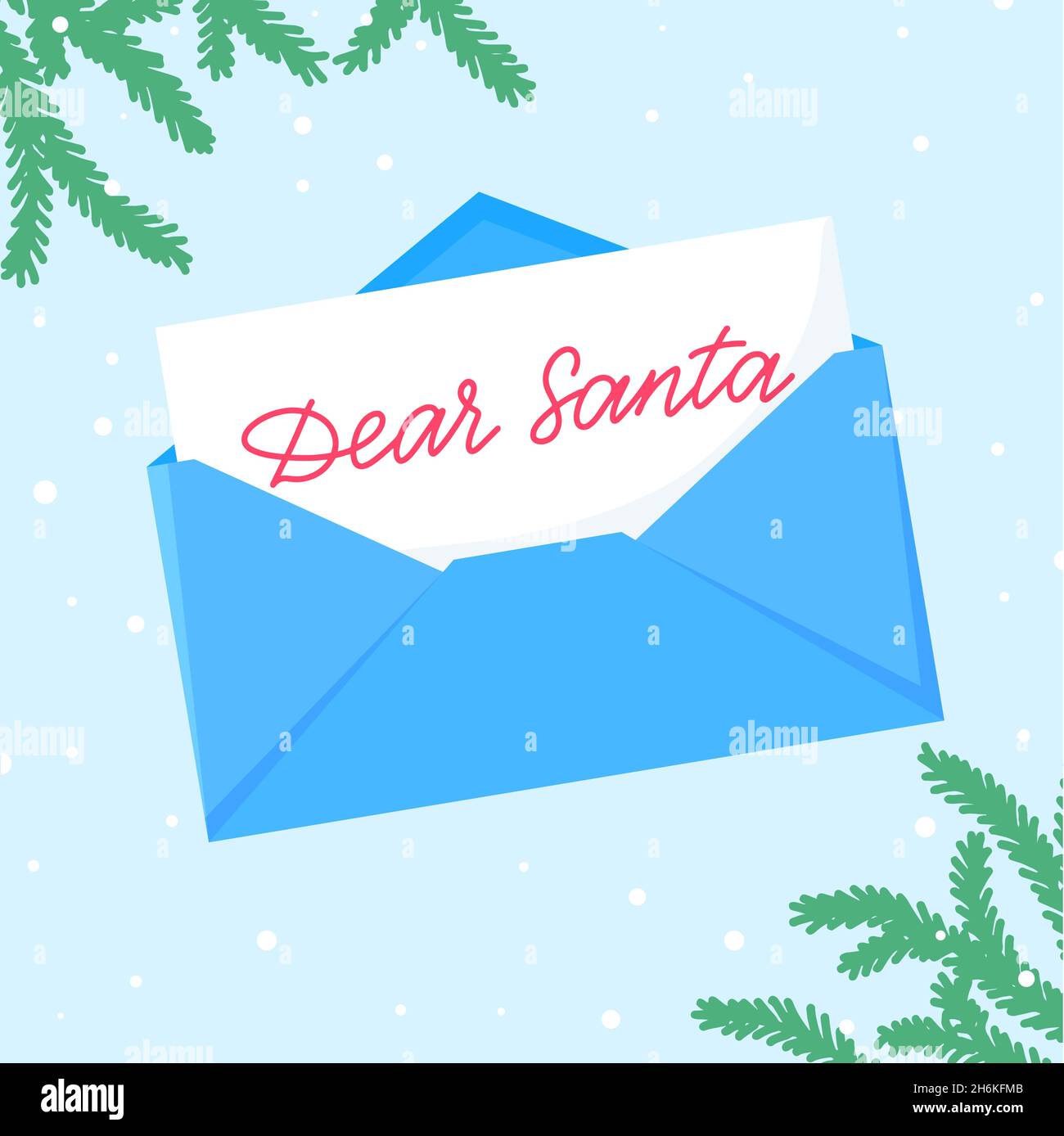 Dear Santa letter to Santa Claus in envelope. Winter holiday or ...