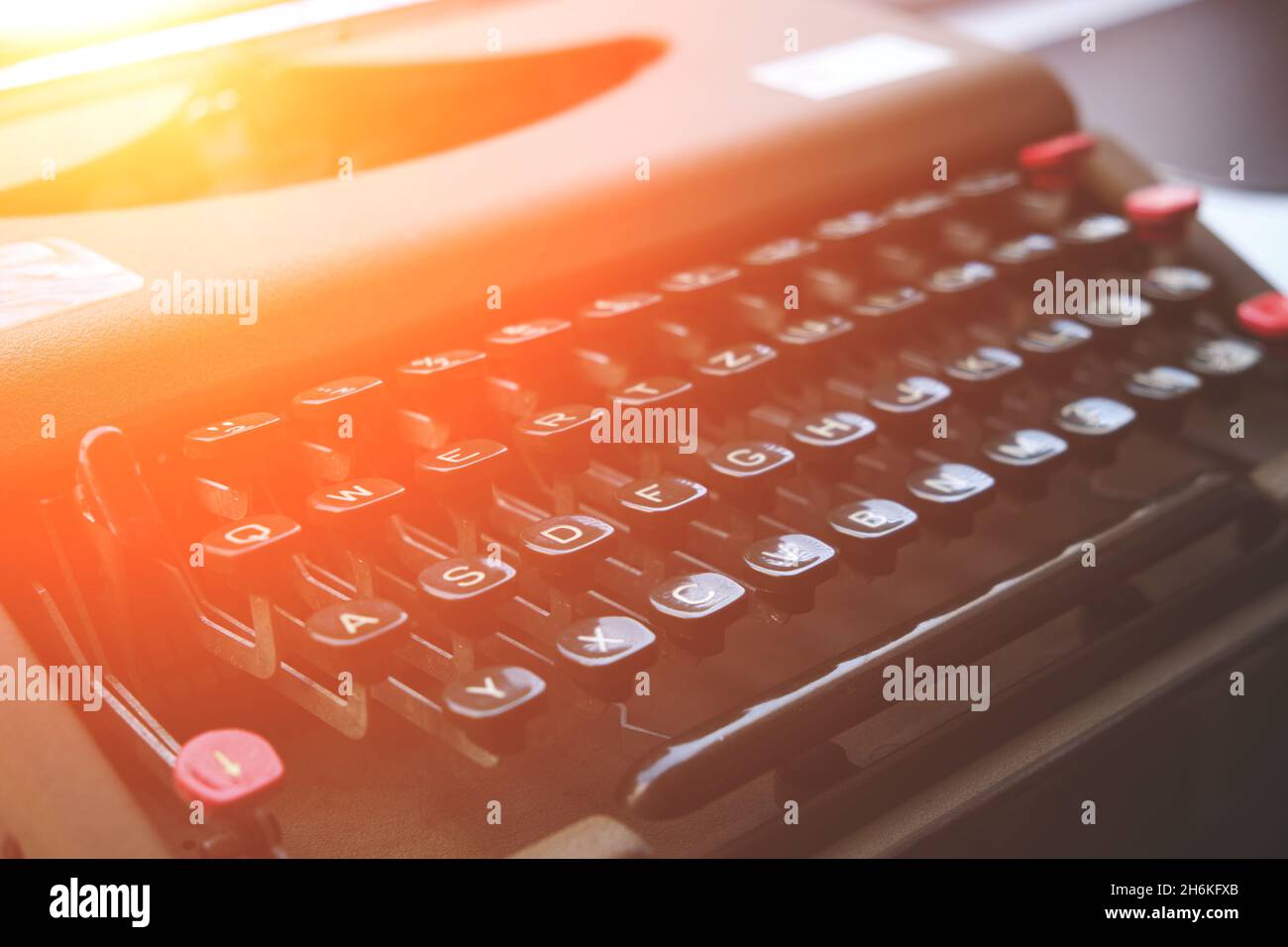 Keyboard retro typewriter is illuminated by bright rays sun Stock Photo ...