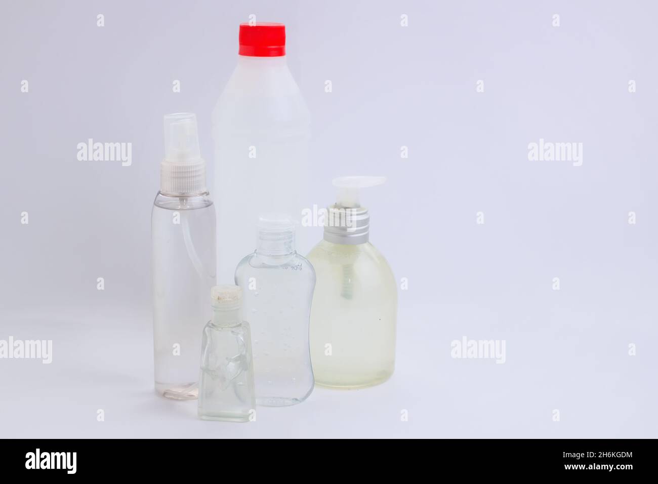 Closeup shot of gel alcohol containers with different sizes isolated on ...