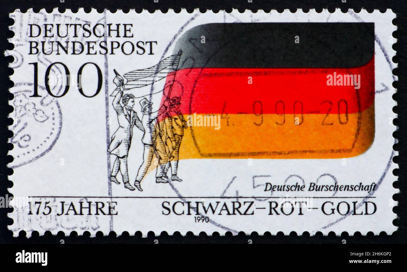 GERMANY - CIRCA 1990: a stamp printed in the Germany shows German Flag ...