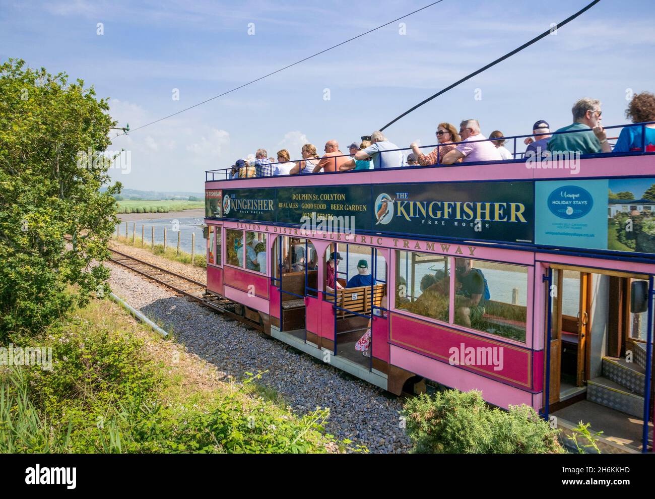 Historic tram on the track beside the Seaton wetlands on the historic ...