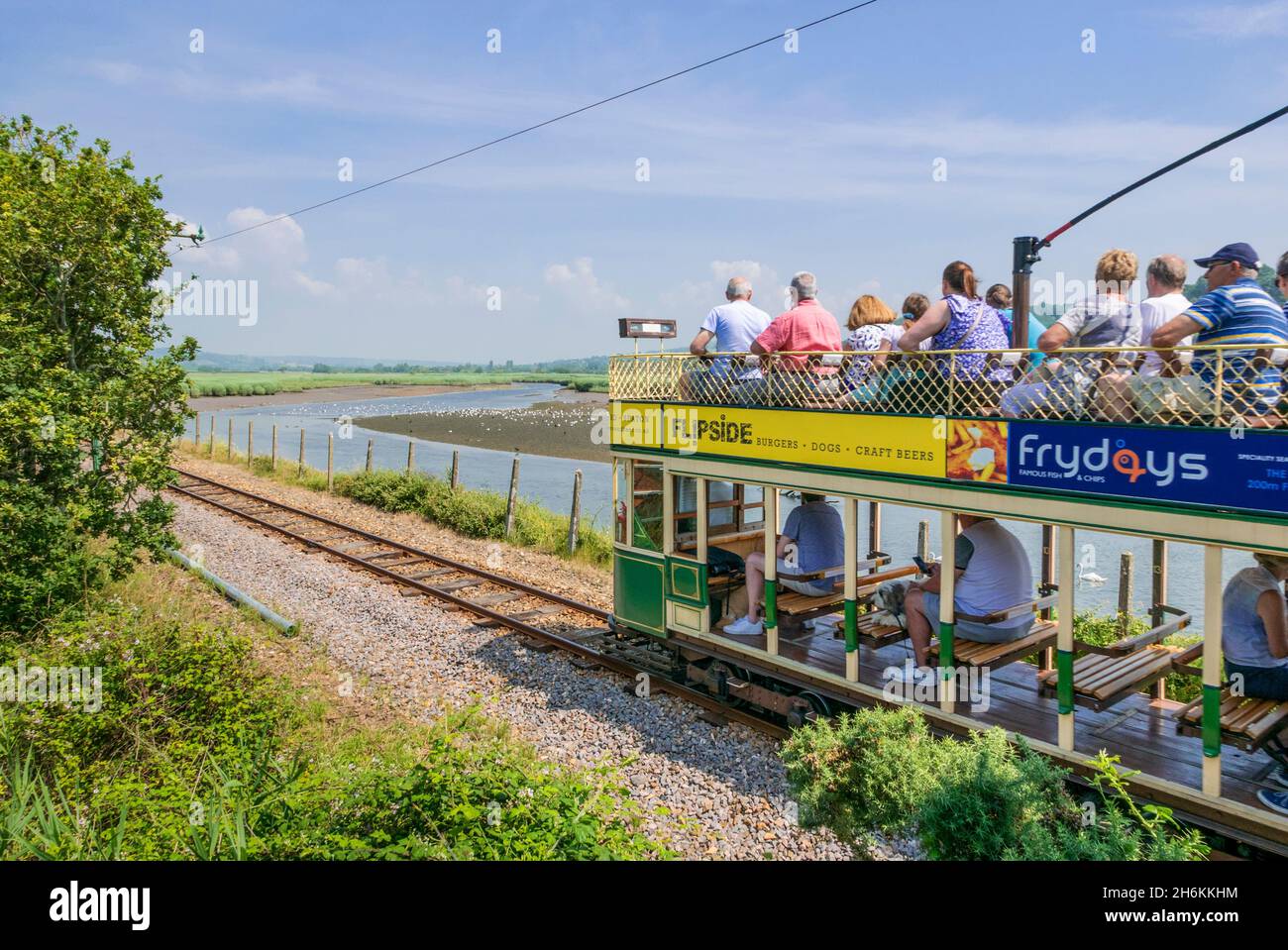 Historic tram on the track beside the Seaton wetlands on the historic ...