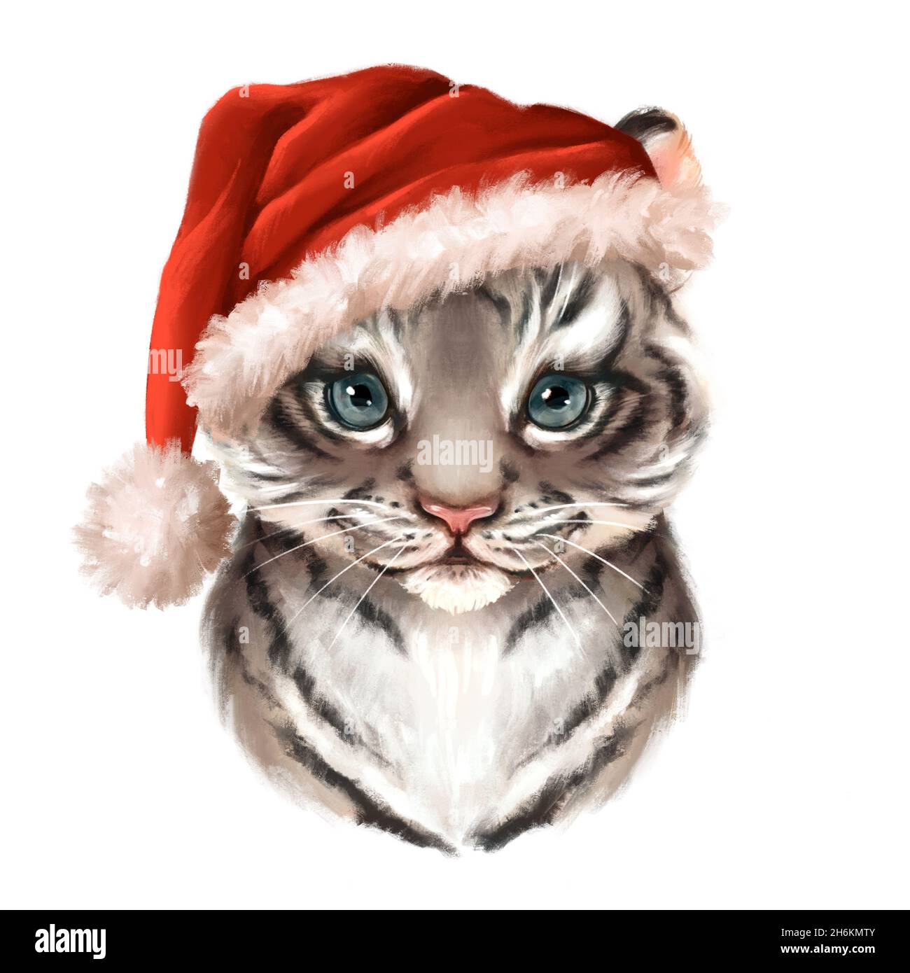 Tiger cub in santa Hat. Christmas cute animal illustration Stock Photo ...