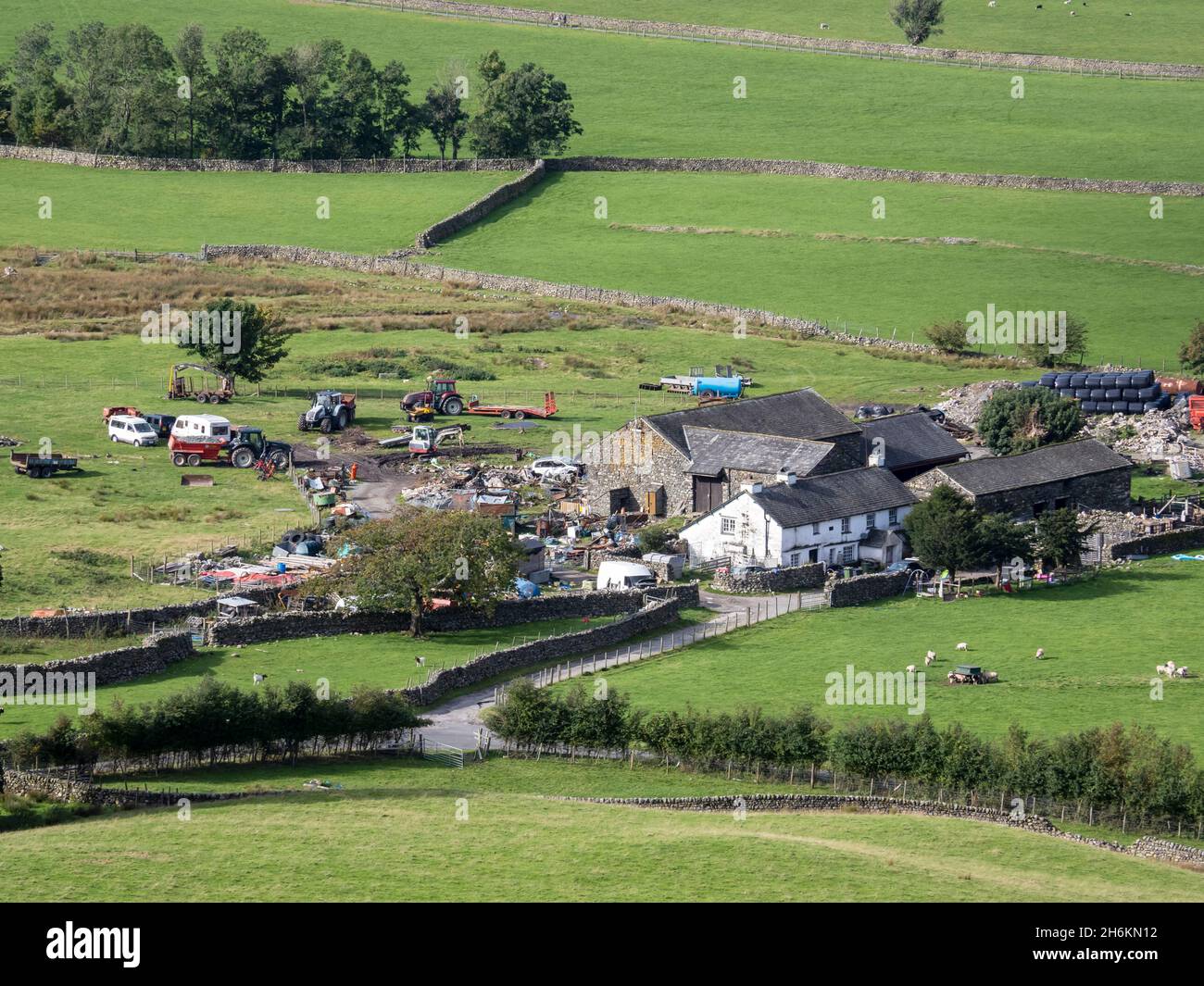 An extremely messy farm in the Langdale Valley in the Lake District, UK ...