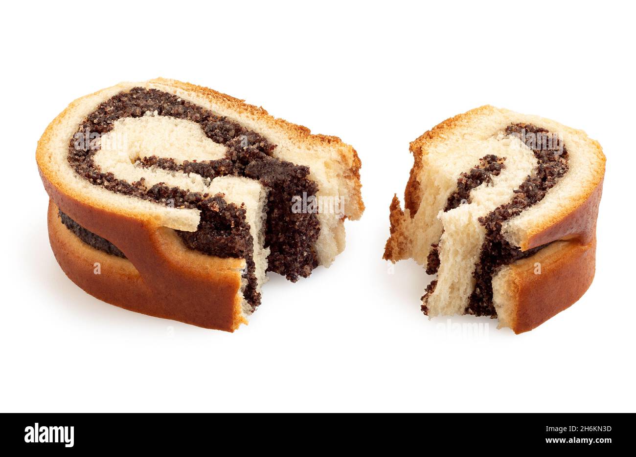 Broken slice of Czech poppy seed strudel isolated on white Stock Photo ...