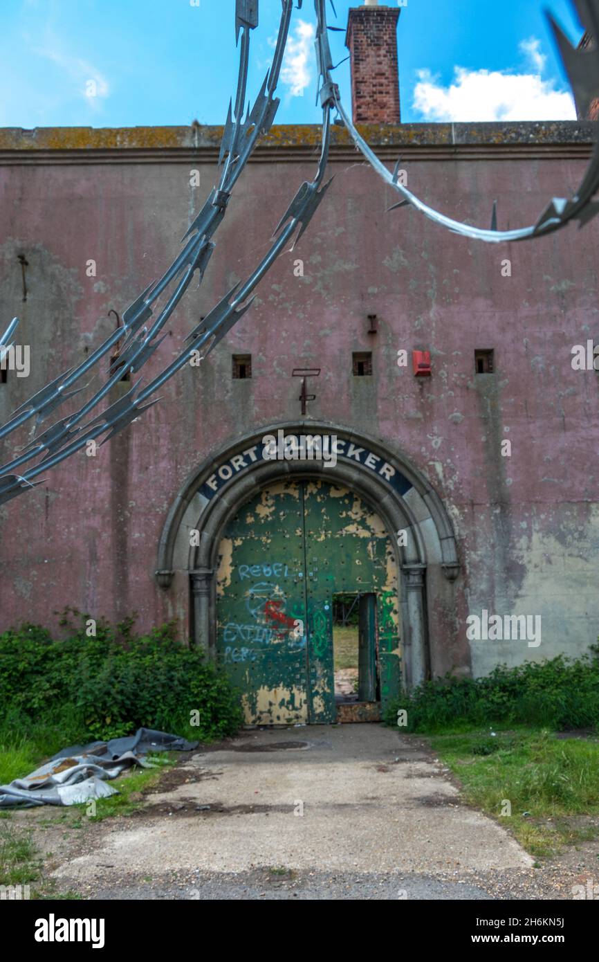 Fort Gilkicker entrance in extremely poor condition. Old fort is ...