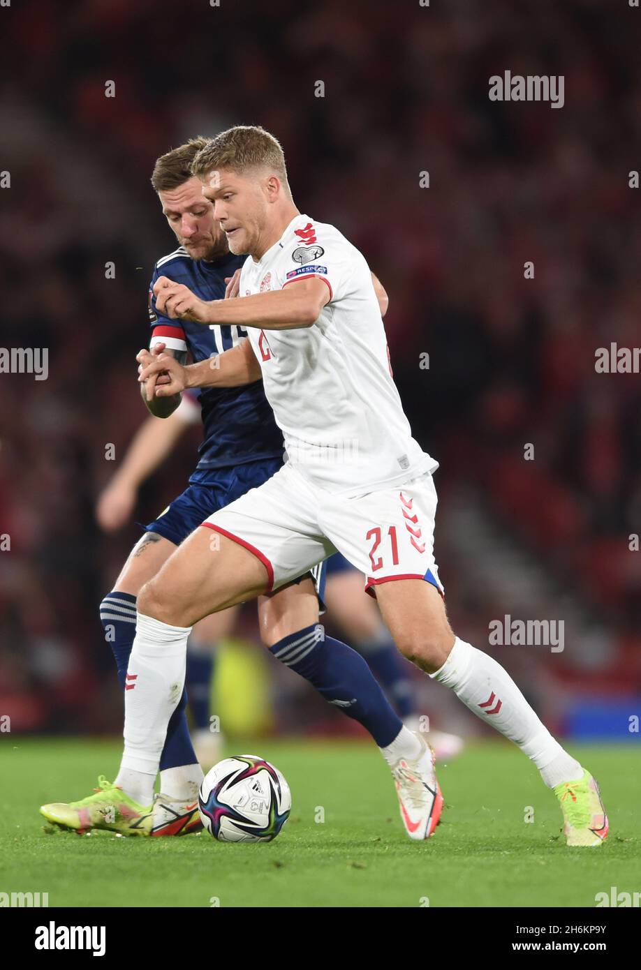 Glasgow, Scotland, 15th November 2021. Andreas Cornelius of Denmark and ...