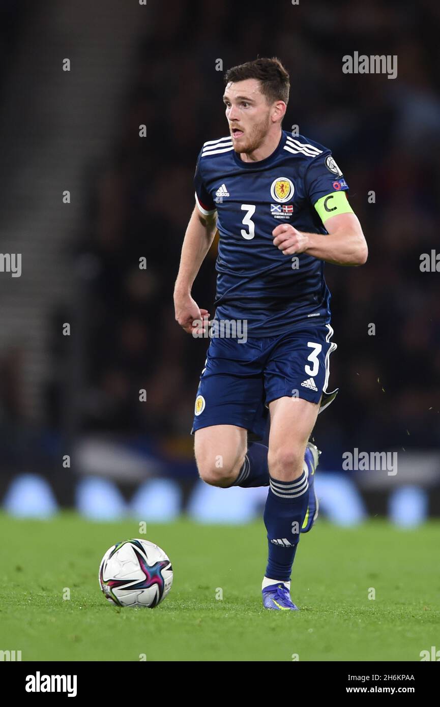 Glasgow, Scotland, 15th November 2021. Andrew Robertson of Scotland ...