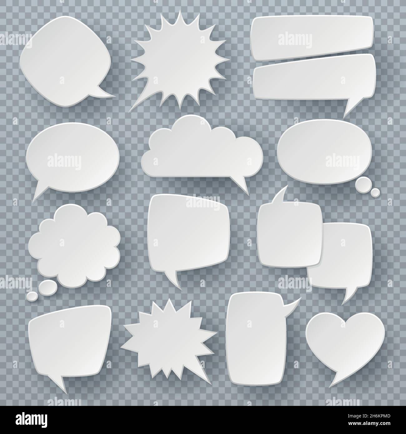 White speech bubbles. Thought text bubble symbols, origami bubbly ...