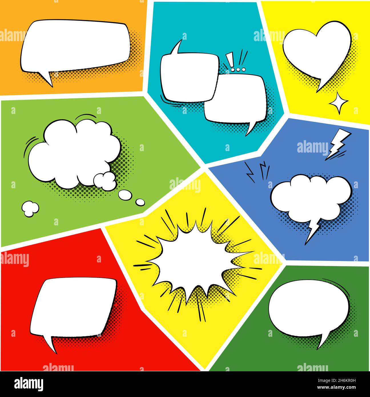 Speech popart elements. Comic cartoon shapes for dialogs thinking and ...