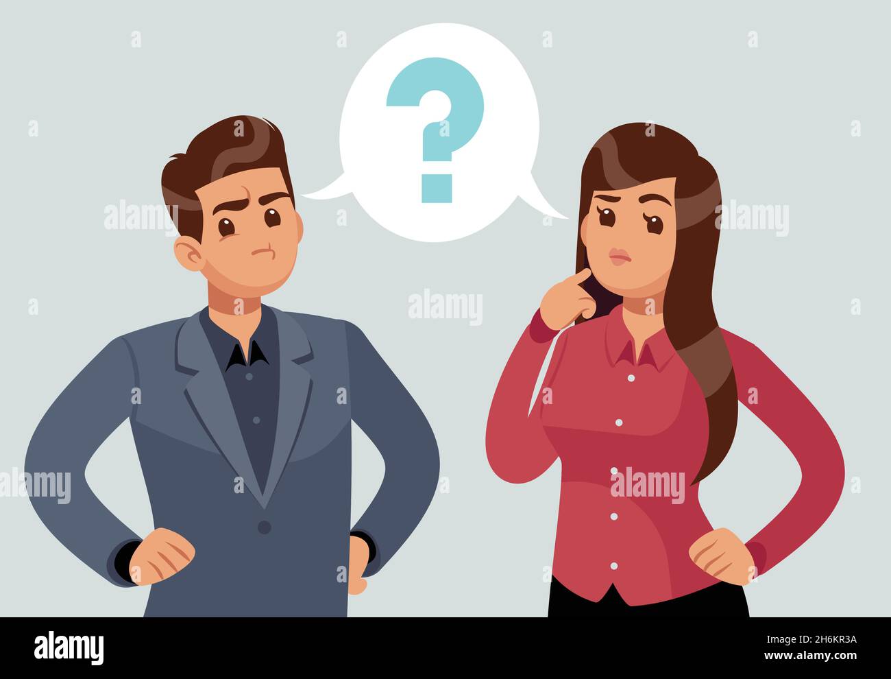 Confused couple. Thoughtful young girl and man. Troubled people thought ...