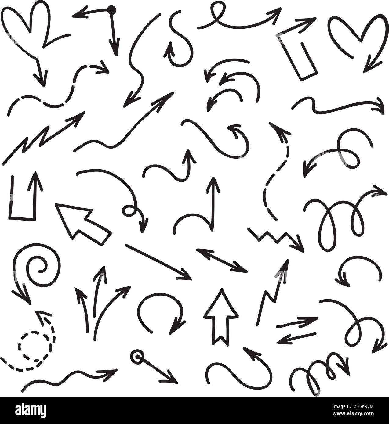 Doodle arrows. Handwriting scribble sketch line arrowheads. Arrow ...