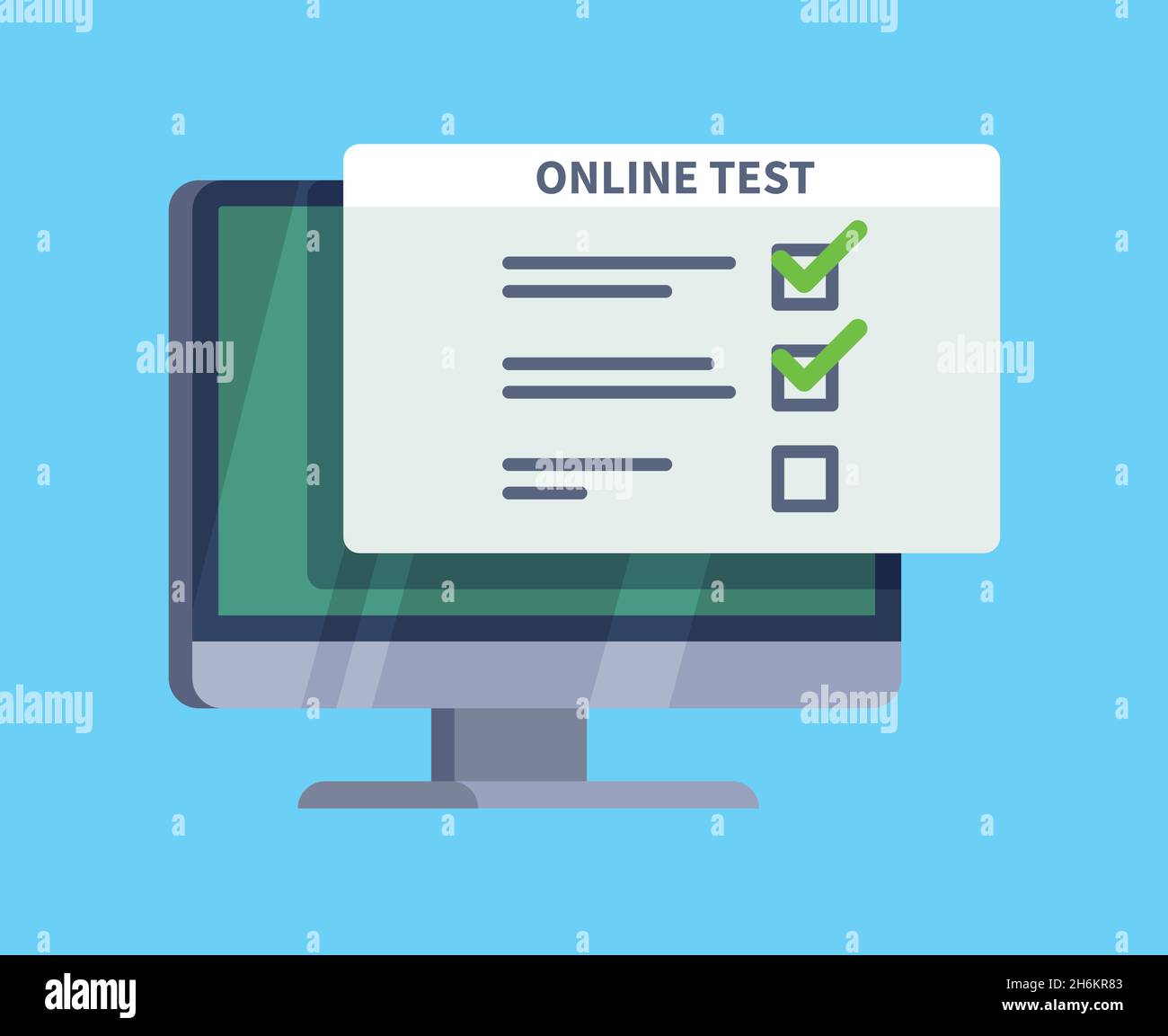 Online test. Questionnaire survey form on pc screen. Exam list ...