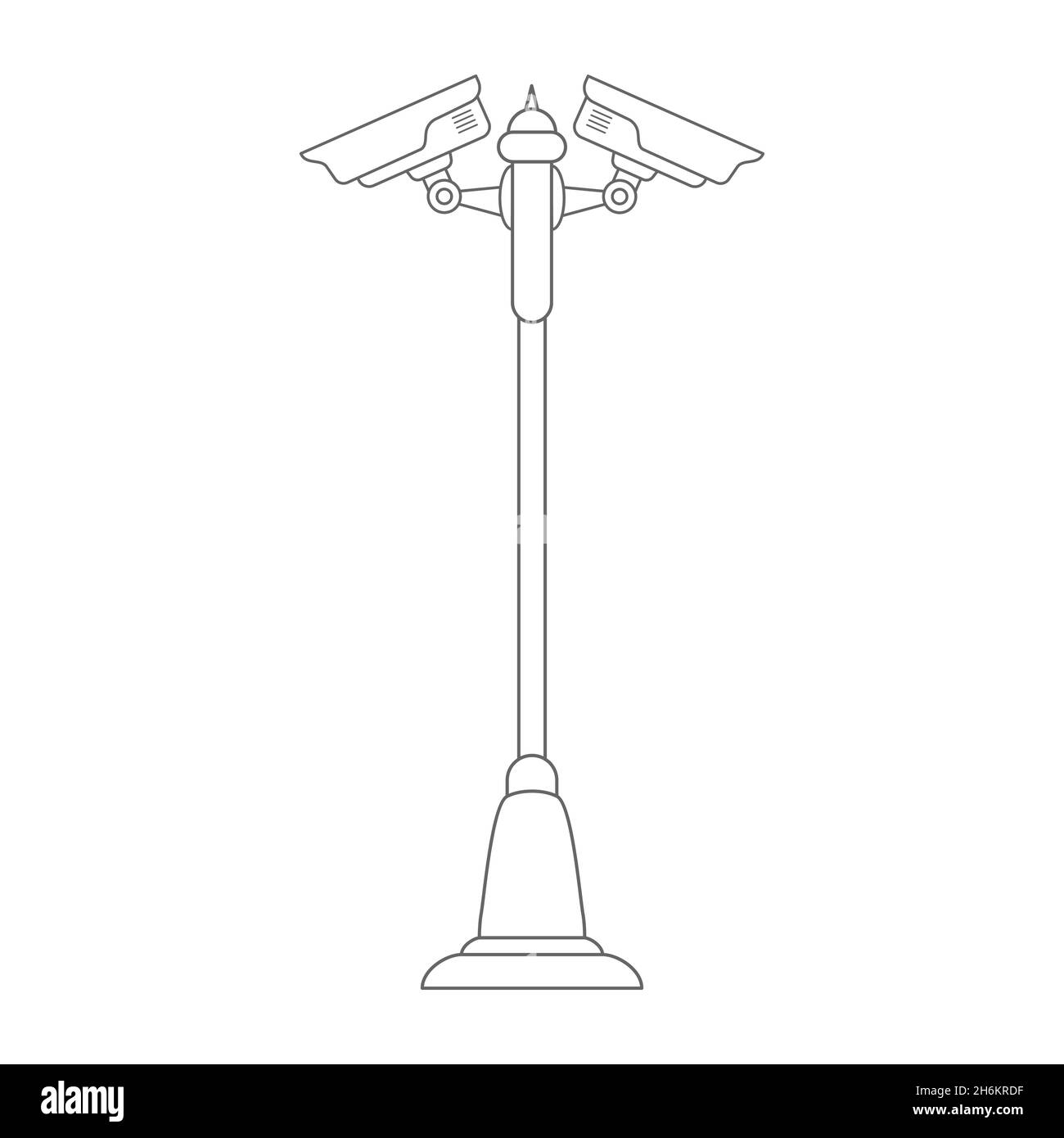 surveillance camera is mounted on a pole. Contour vector illustration ...