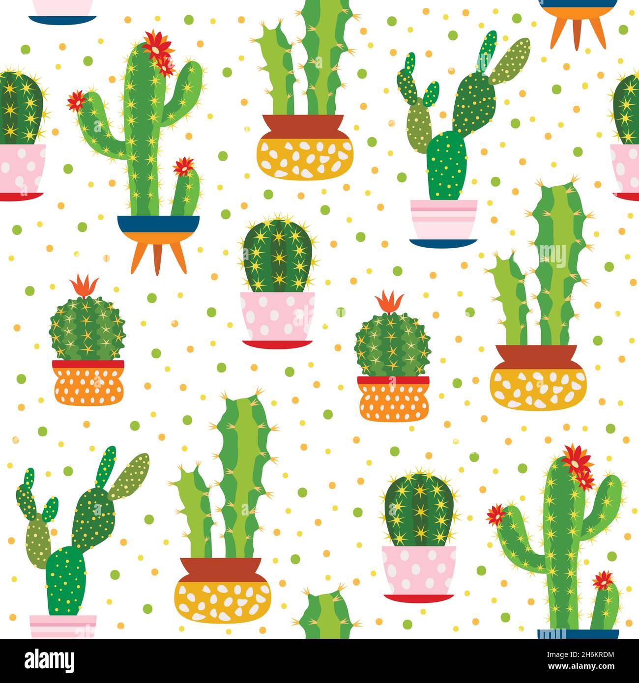 Cacti seamless pattern. Spiky cactus, desert plants bright repeated texture cute flower print ...