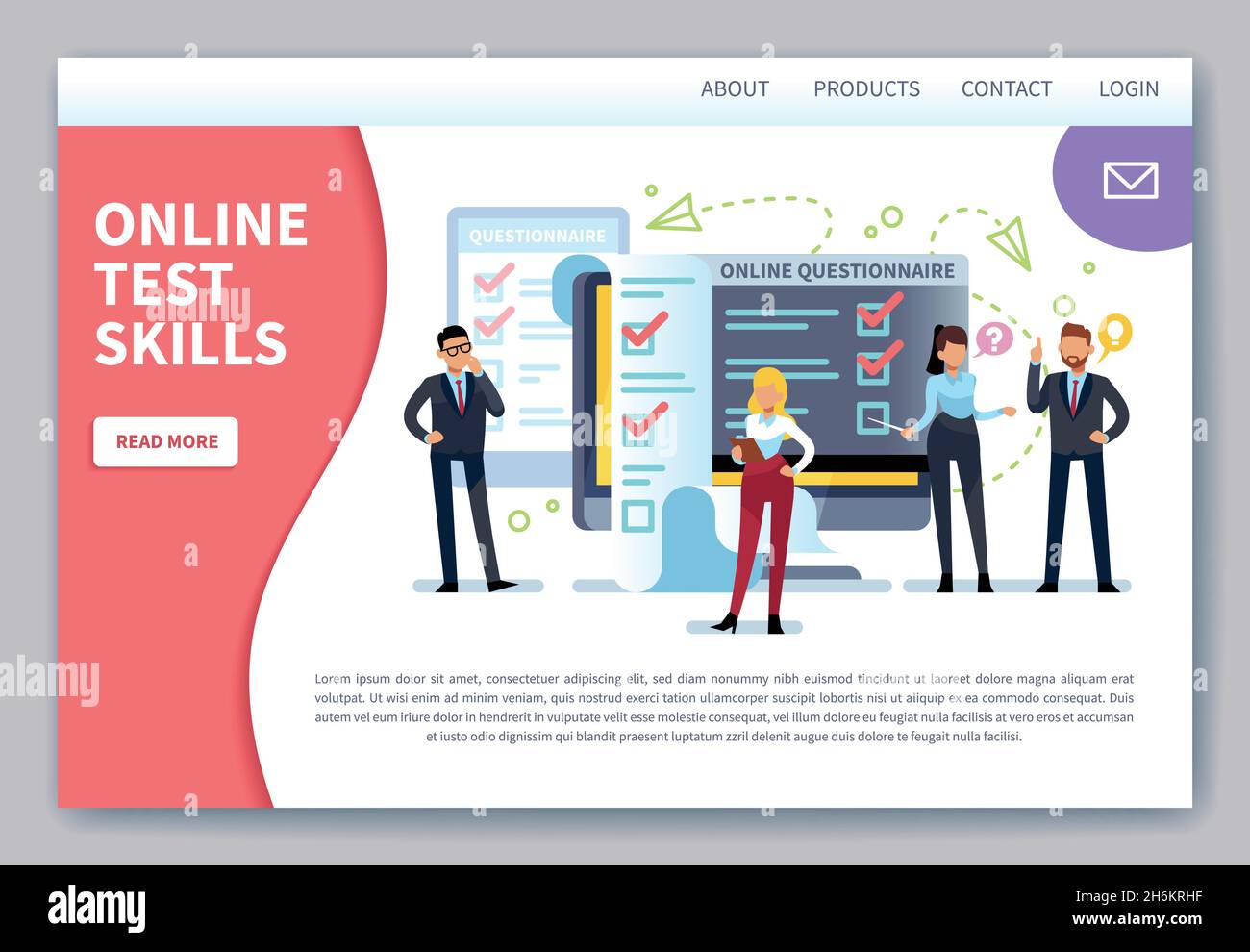 Online testing landing page. Internet surveying, checklist test form ...
