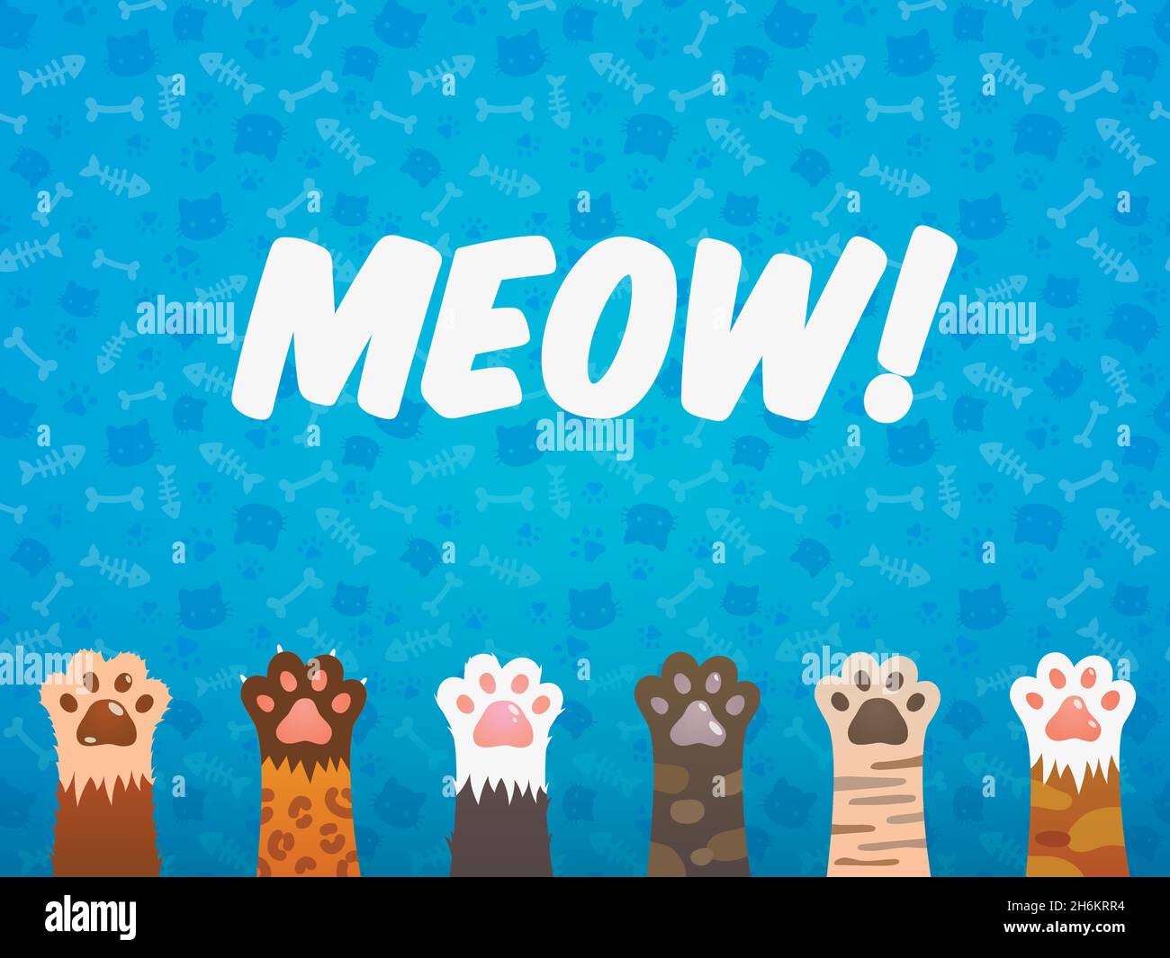 Cat paw flat background. Cats cartoon pet paws, print kitten texture ...