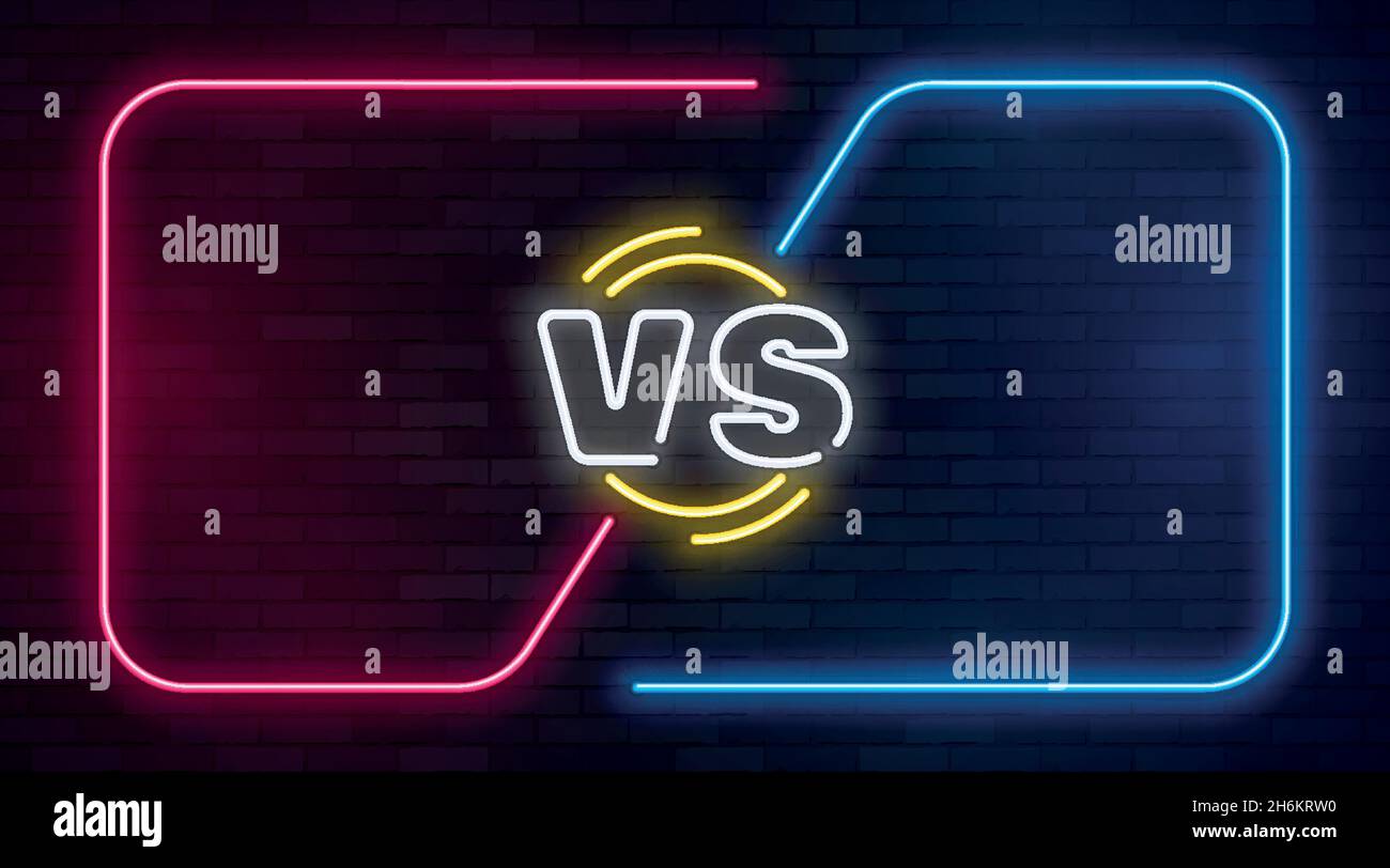 Vs neon. Versus battle game banner with neon empty frames. Boxing match ...