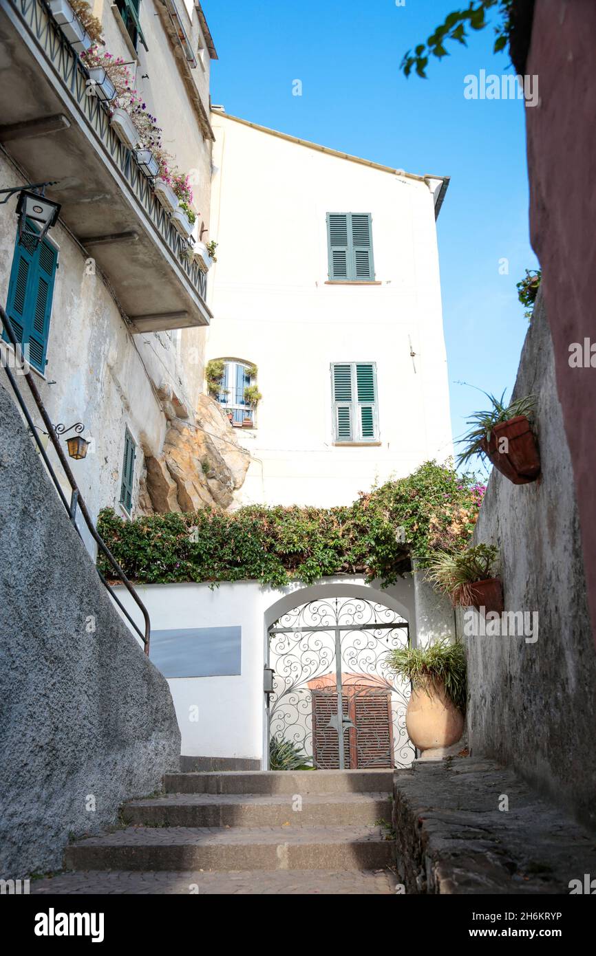 Cervo ligure, Italian roman city of the Ligurian riviera, in summer ...