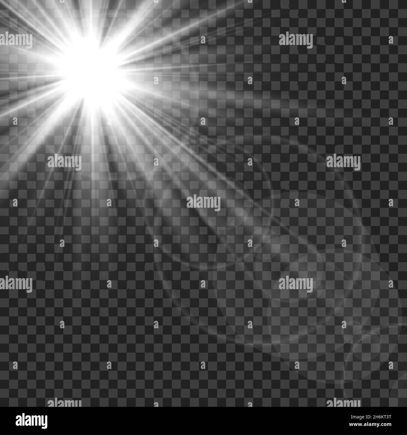 Sunlight isolated. Sun rays light lens flare glare. White transparent sunshine starburst vector ...
